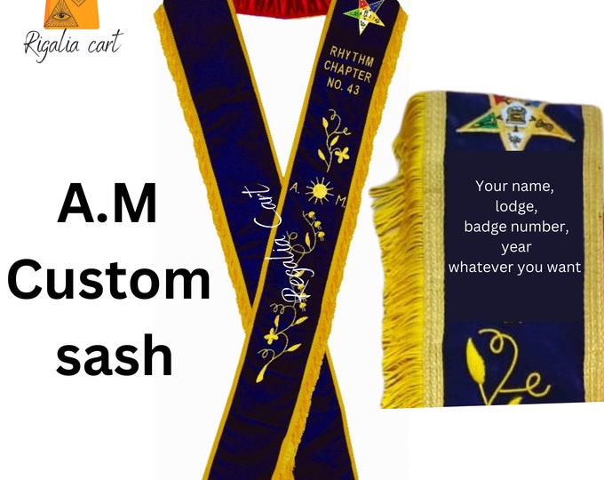 Masonic A.M Sash, Masonic Associate Matron Sash Hand Embroidered With ...