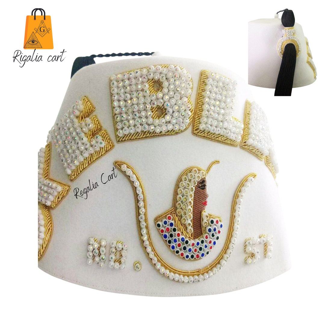 DOI Fez, Masonic Daughter of ISIS Fez Cap Pure White Custom Lodge Name ...