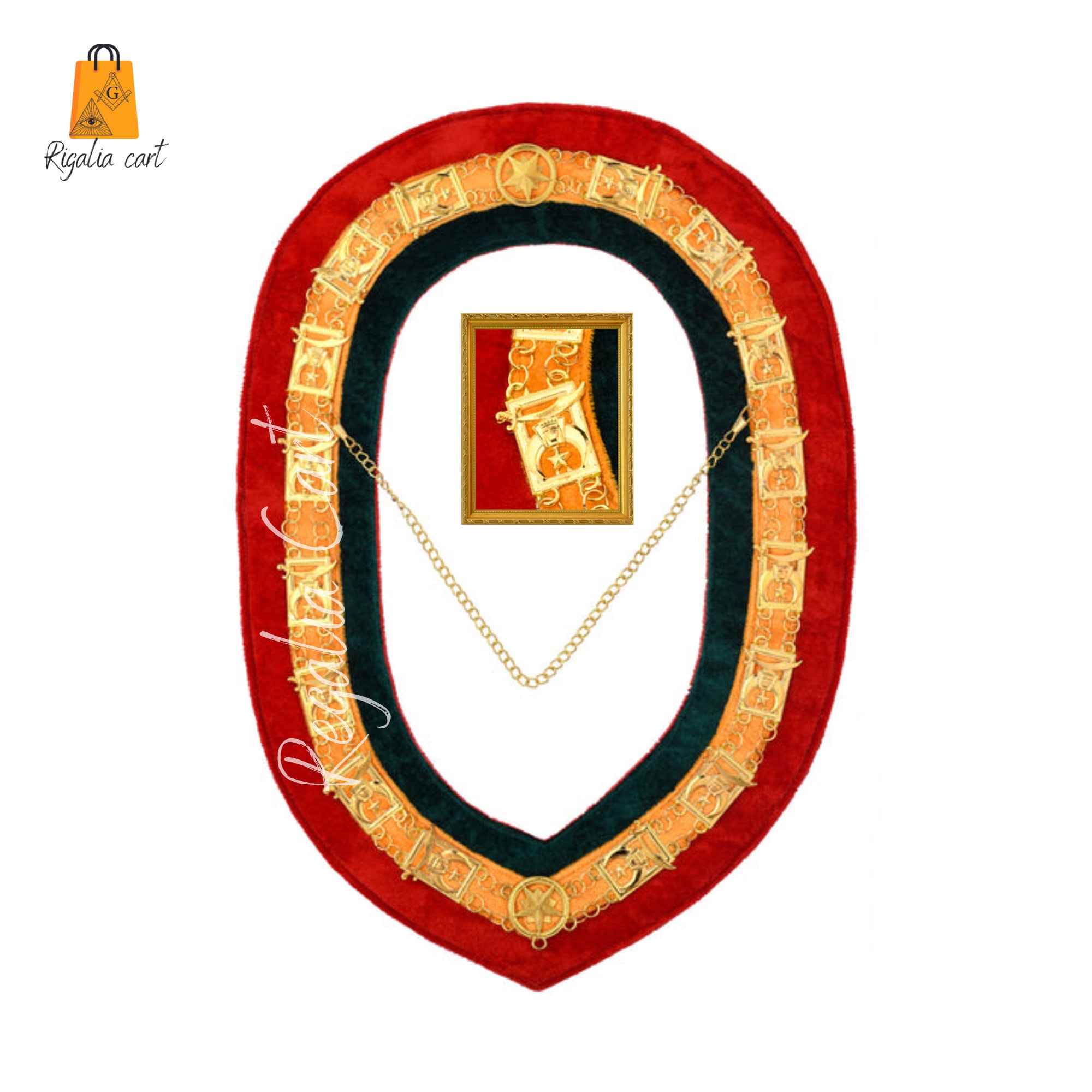 Masonic Shriners Chain Collar Gold Tone Fine Quality Velvet Rhinestone ...