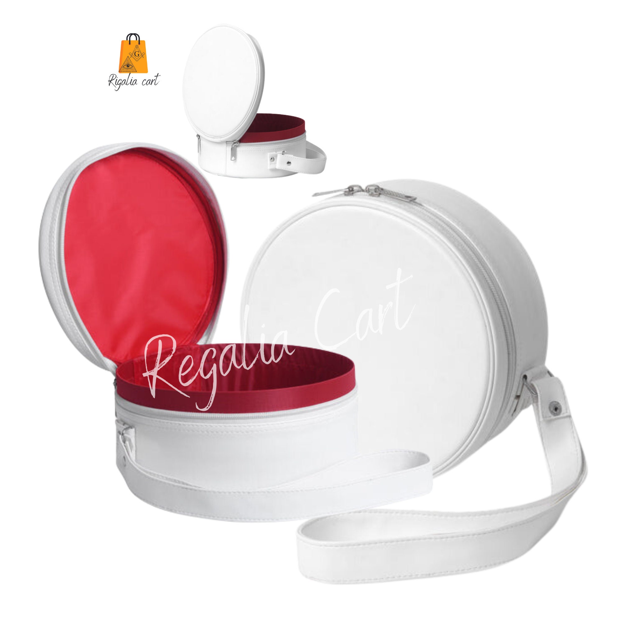 Masonic Crown Cap Case Round Shape Imitation White Leather 10'' Strap ...