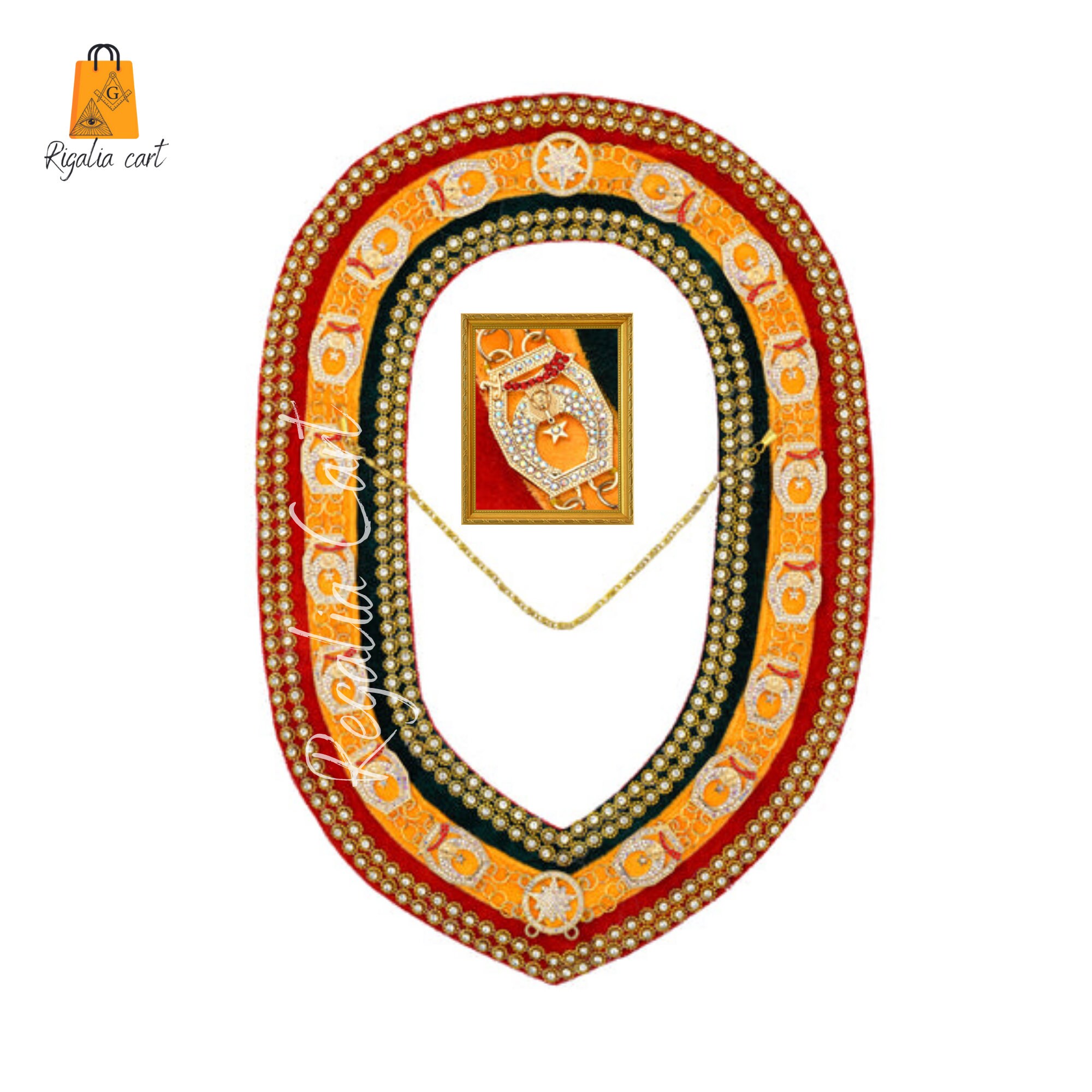 Masonic Shriners Chain Collar Gold Tone Fine Quality Velvet Rhinestone ...