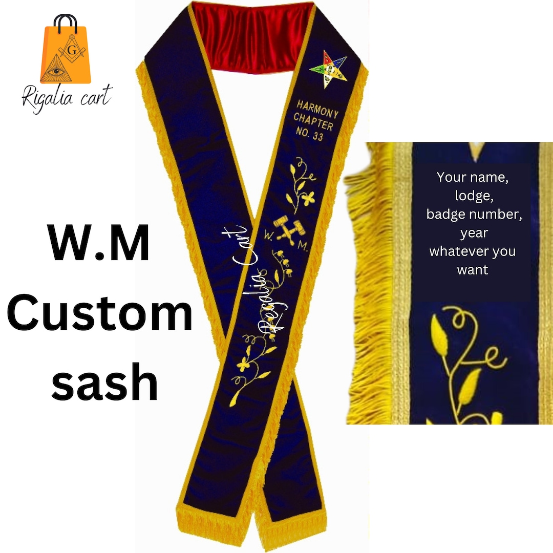 Masonic W.M Sash, Masonic Worthy Matron Sash Hand Embroidered With ...