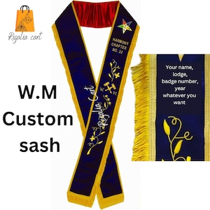 Masonic W.M Sash, Masonic Worthy Matron Sash Hand Embroidered With ...