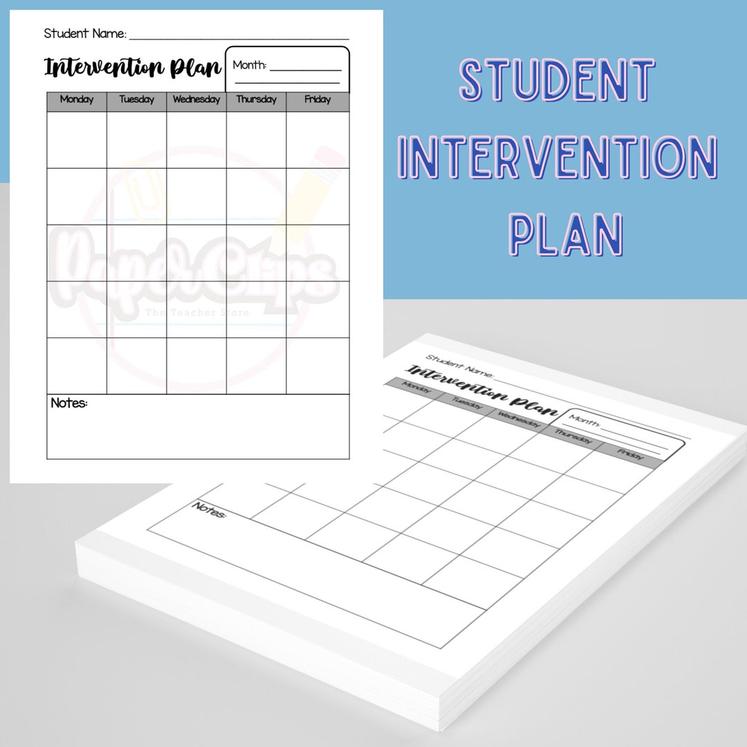 Student Intervention Plan, PST, RTI Intervention Plan, 5 Week ...