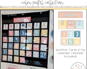 Bold Brights Classroom Calendar Pack Pocket Chart Calendar Cards Flip ...