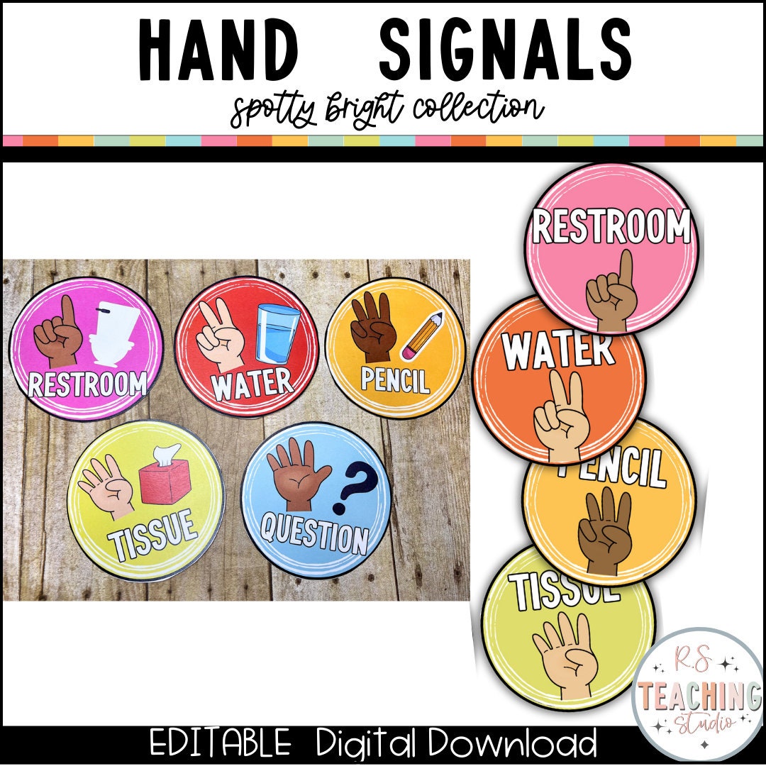 Bright Hand Signal Posters | Spotty Bright Classroom Decor | Classroom ...
