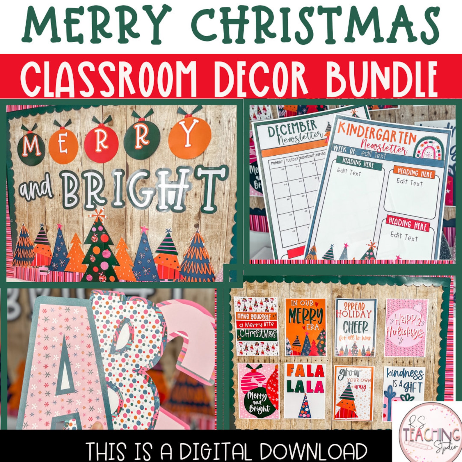 Merry Christmas Holiday Classroom Decor, Bulletin Board Kit, Classroom ...