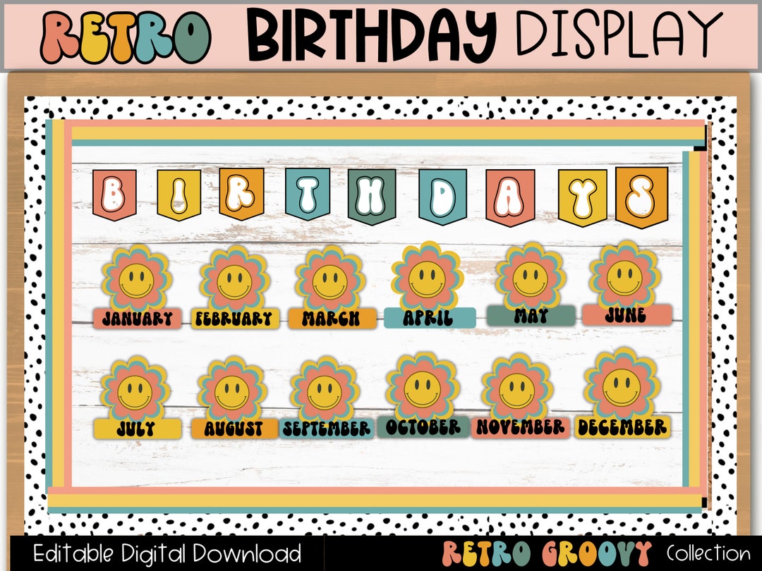 Retro Groovy Birthday Classroom Display (editable, Digital Download) - Etsy