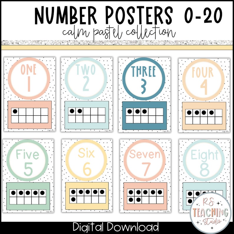 Classroom Number Posters With Ten Frames 0-20 | Pastel Classroom Decor ...