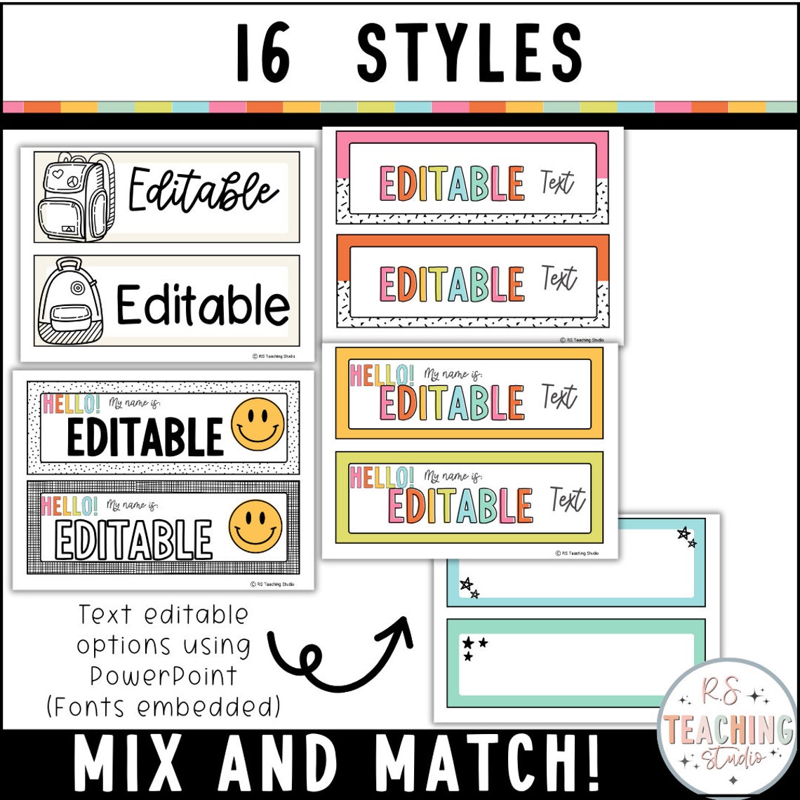 Bright Classroom Desk Name Plates: Editable Student Name Tags (digital ...