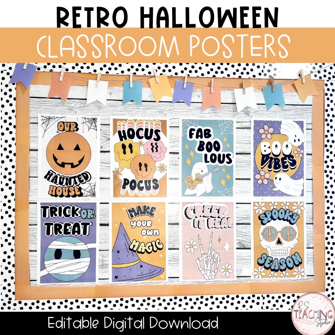 Retro Halloween Classroom Posters, Easy Holiday Classroom Decorations ...