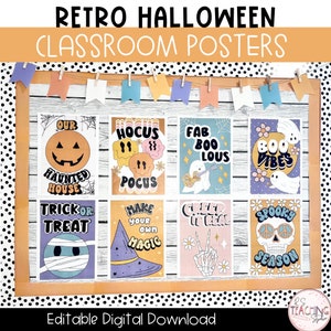 Retro Halloween Classroom Posters: Editable Holiday Decor (digital ...