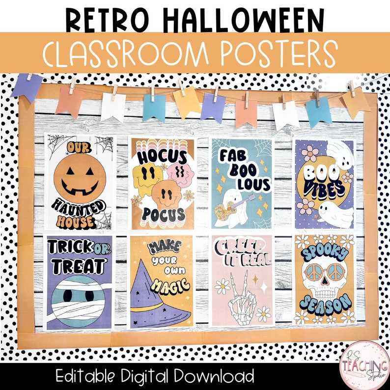 Retro Halloween Classroom Posters: Editable Holiday Decor (digital ...
