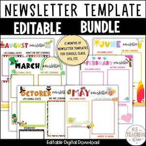 School Newsletter Template Bundle, 12 Months of Newsletter Templates ...