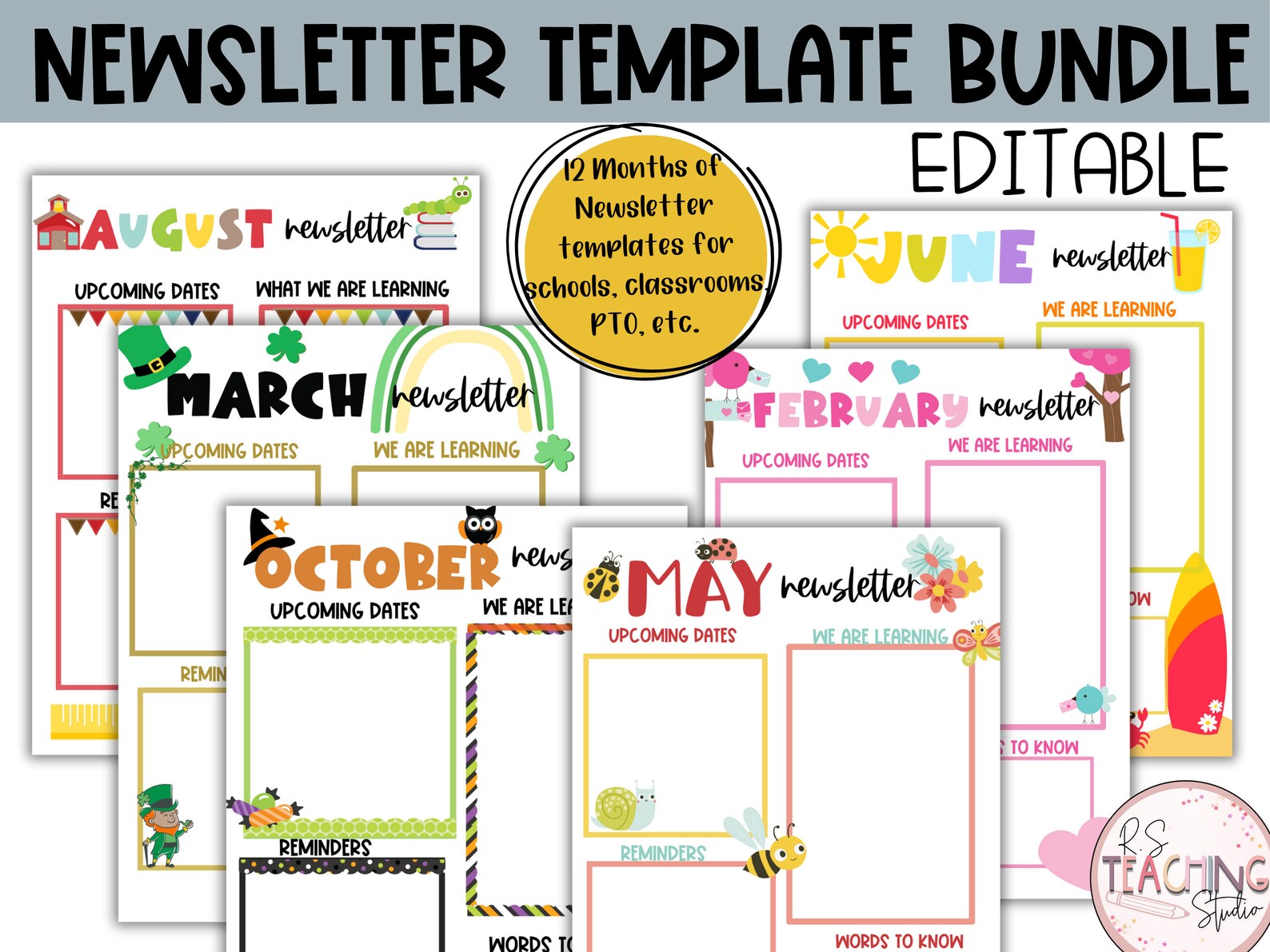 School Newsletter Template Bundle, 12 Months of Newsletter Templates ...