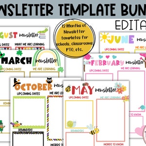 School Newsletter Template Bundle, 12 Months of Newsletter Templates ...