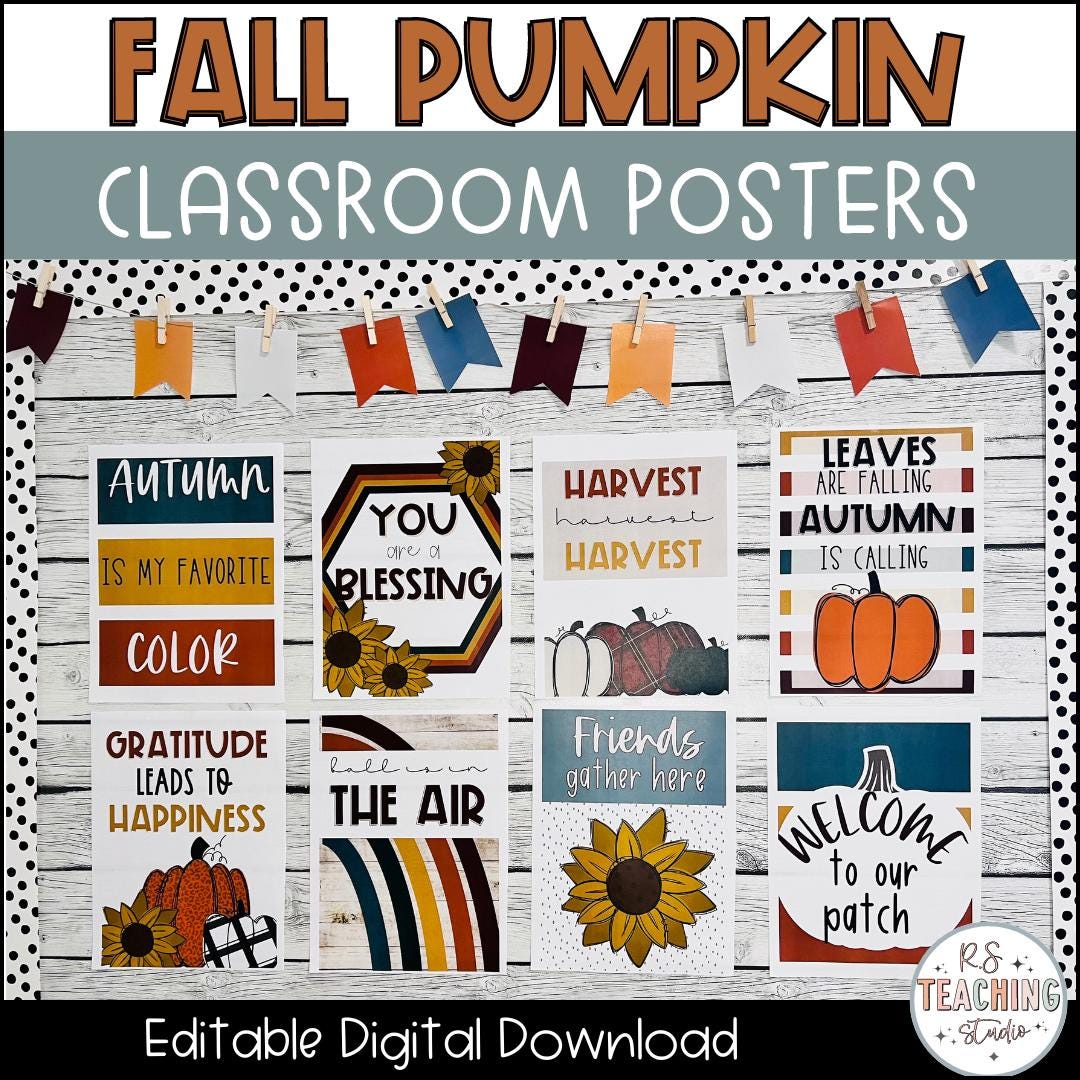 Fall Boho Classroom Posters, Easy and Modern Fall Decorations, Text ...