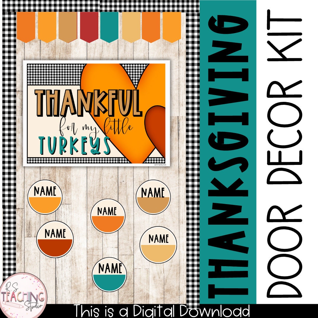 Thanksgiving Plaid Classroom Door Decor Kit, Easy Holiday Classroom ...