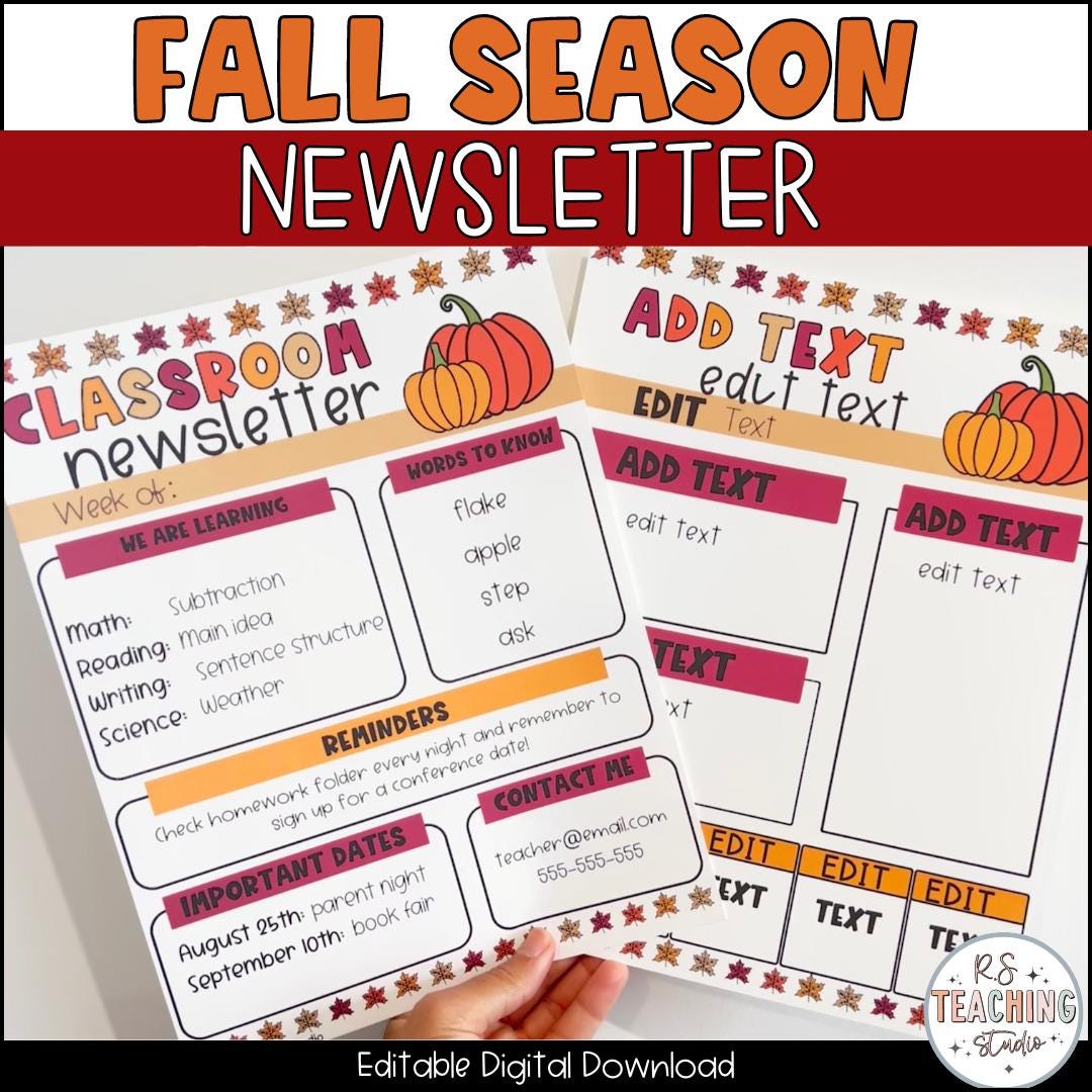 Editable Fall Classroom Newsletter Template (digital Download) - Etsy