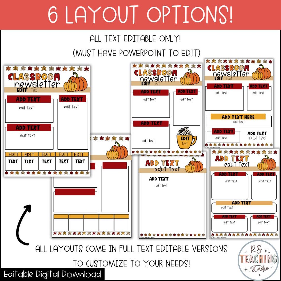 EDITABLE Fall Classroom Newsletter | Teacher Newsletter Template | Fall ...