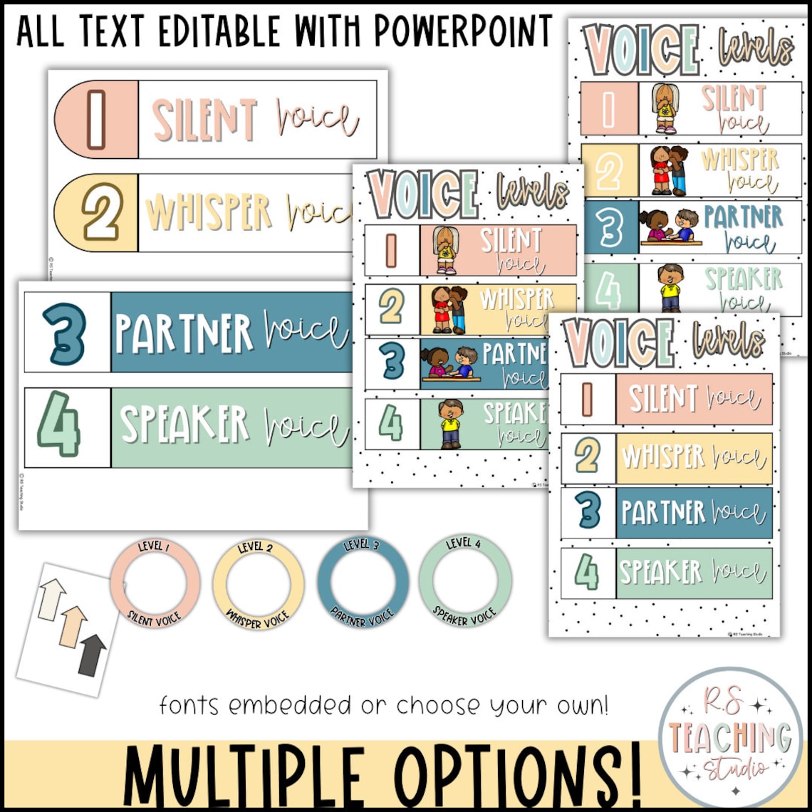 Pastel Classroom Voice Levels Chart: Editable Display (digital Download ...