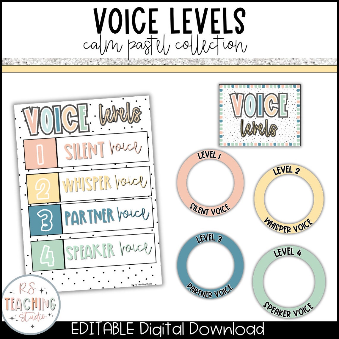 Pastel Classroom Voice Levels Display Editable Voice Levels Chart ...