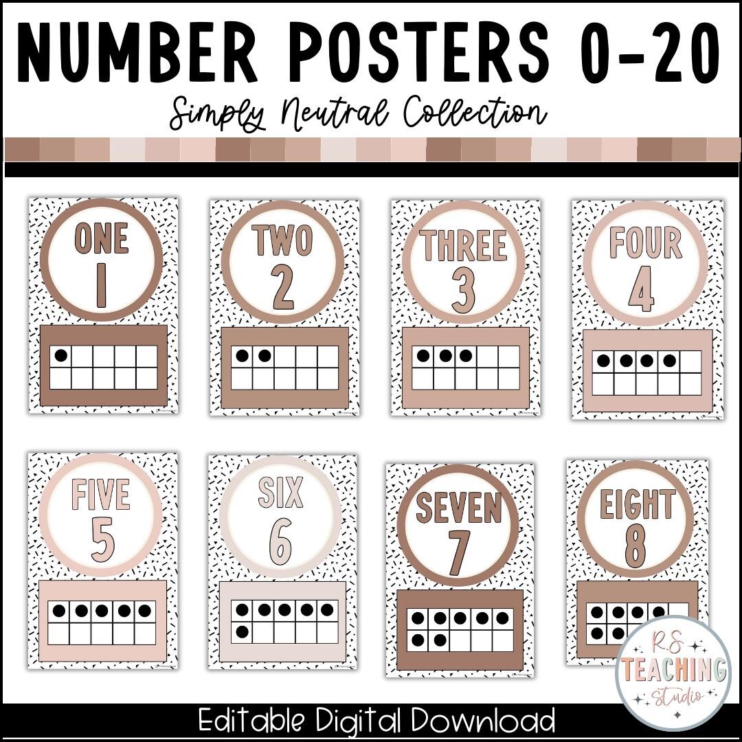 Classroom Number Posters With Ten Frames 0-20 | Neutral Classroom Decor ...