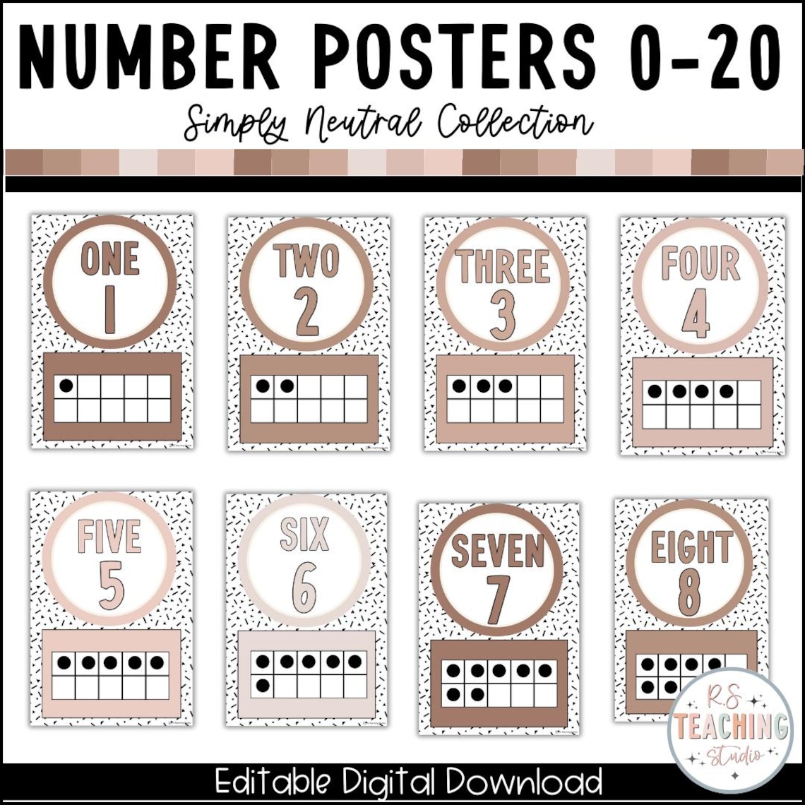 Neutral Number Posters 0-20: Ten Frames Classroom Decor (digital ...