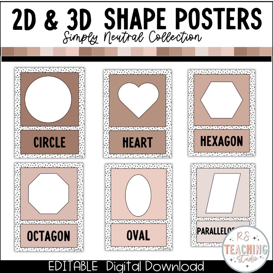 2D and 3D Shapes Posters for the Classroom | Simple Neutrals Classroom ...