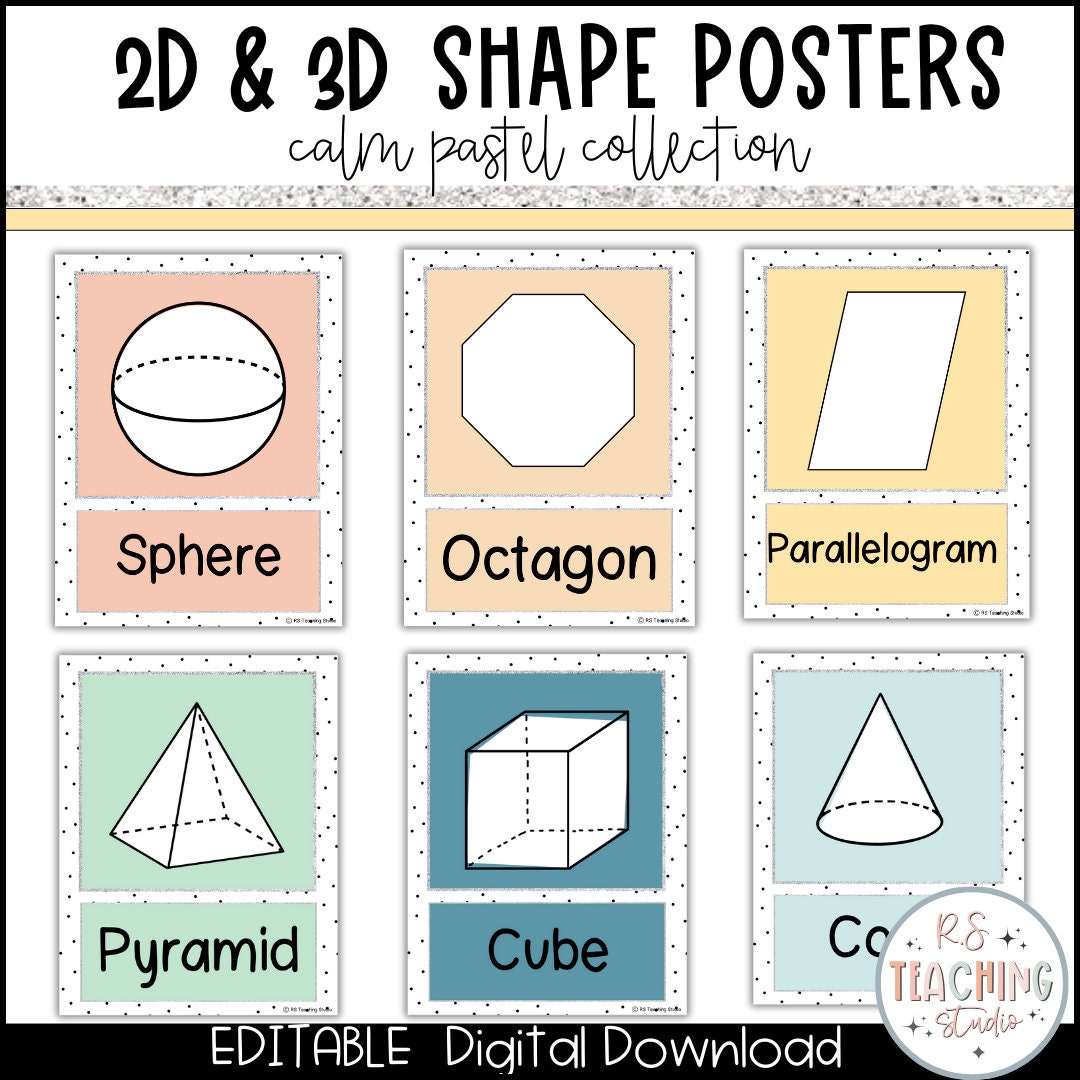 Pastel Classroom Shapes Posters: 2D & 3D Decor (digital Download) - Etsy