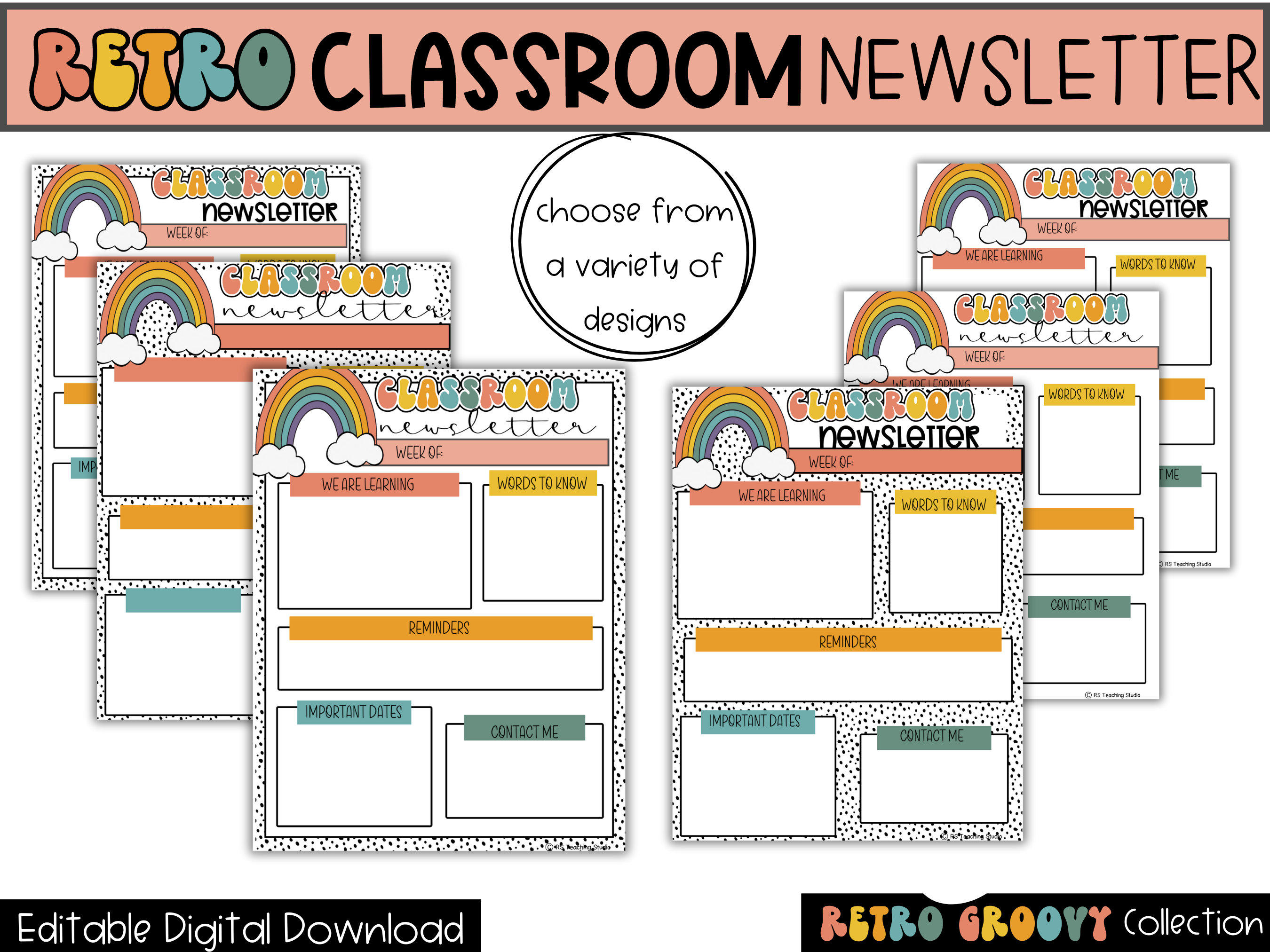 Retro Groovy Newsletter editable, Retro Classroom Newsletter - Etsy