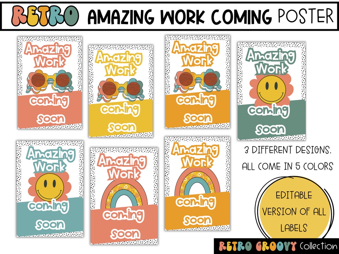 Groovy Retro Work Coming Soon Posters, Amazing Work Coming Soon - Etsy