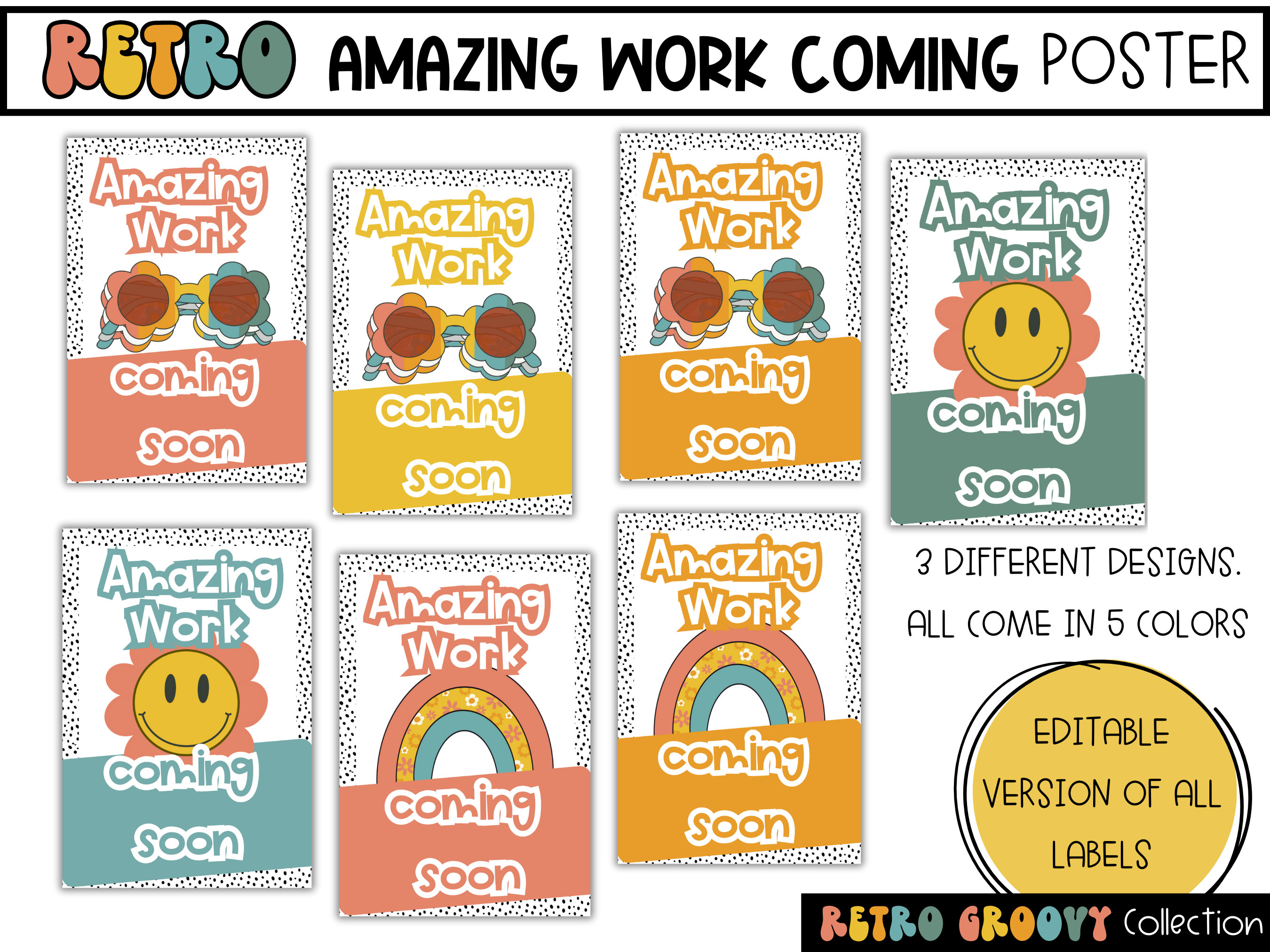 Groovy Retro Work Coming Soon Posters, Amazing Work Coming Soon - Etsy