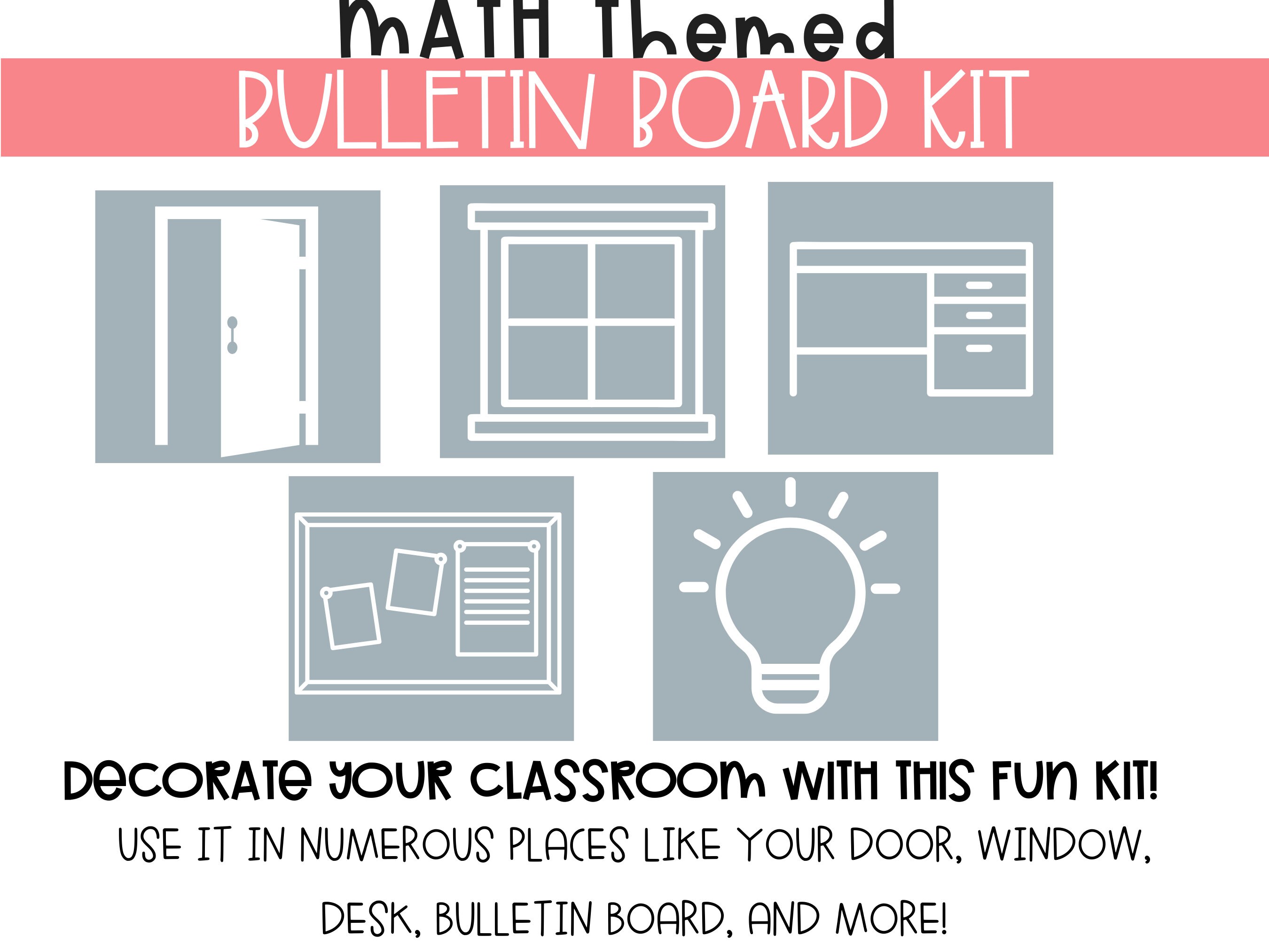 Math Bulletin Board or Math Classroom Door Decor Kit, Easy and Modern ...