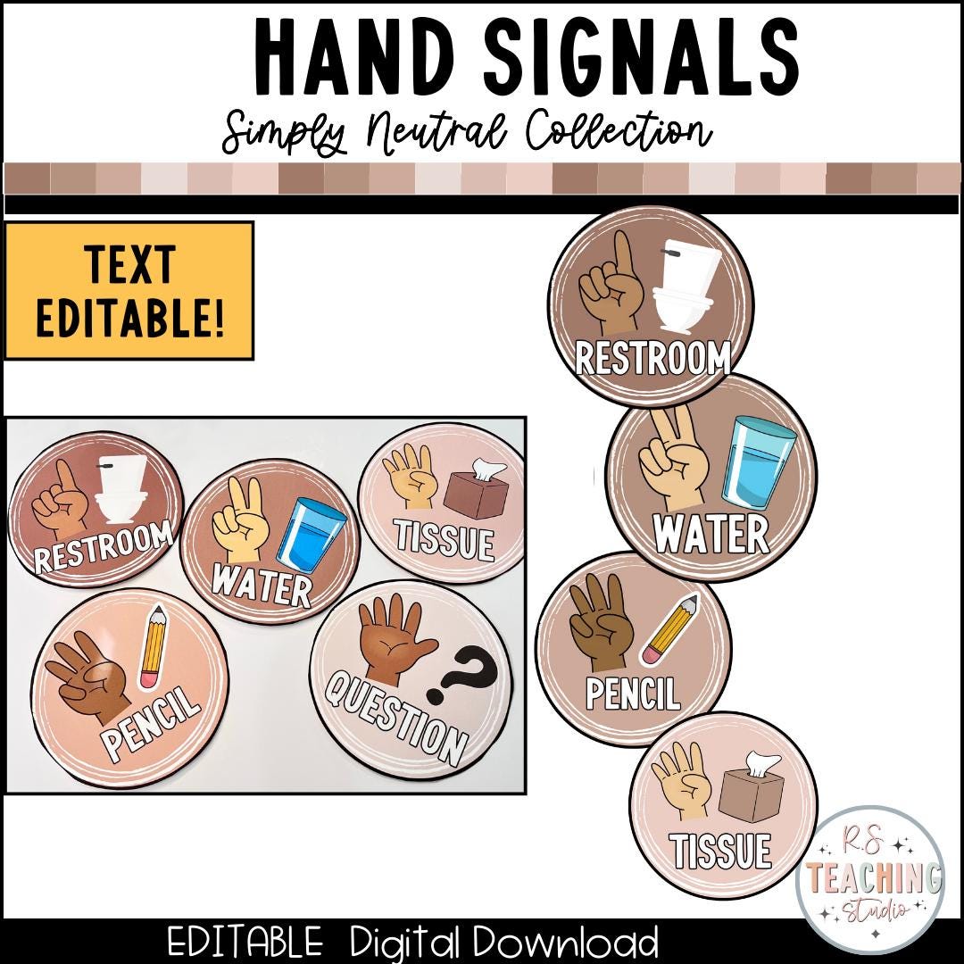 Neutral Hand Signal Posters | Simple Neutral Classroom Decor ...