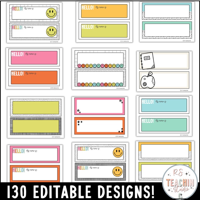 Bright Classroom Desk Name Plates: Editable Student Name Tags (digital ...