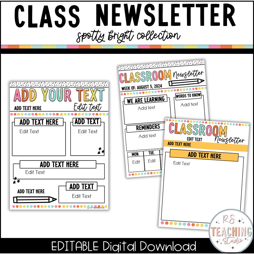 Spotty Bright Classroom Newsletter Template: Editable Monthly Layout ...