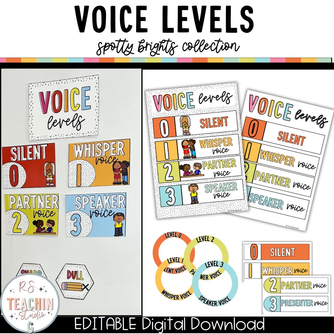 Bright Classroom Voice Levels Chart: Editable Display (digital Download ...