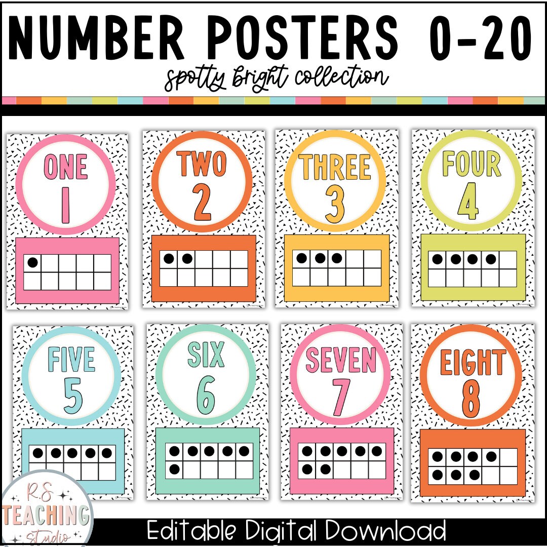 Classroom Number Posters 0-20: Spotty Bright Ten Frames (digital ...