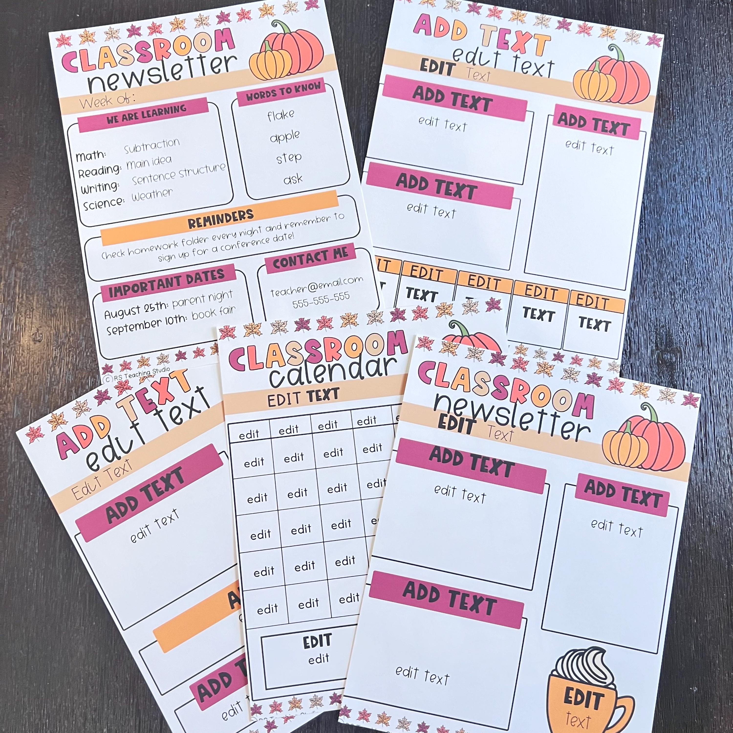 EDITABLE Fall Classroom Newsletter | Teacher Newsletter Template | Fall ...