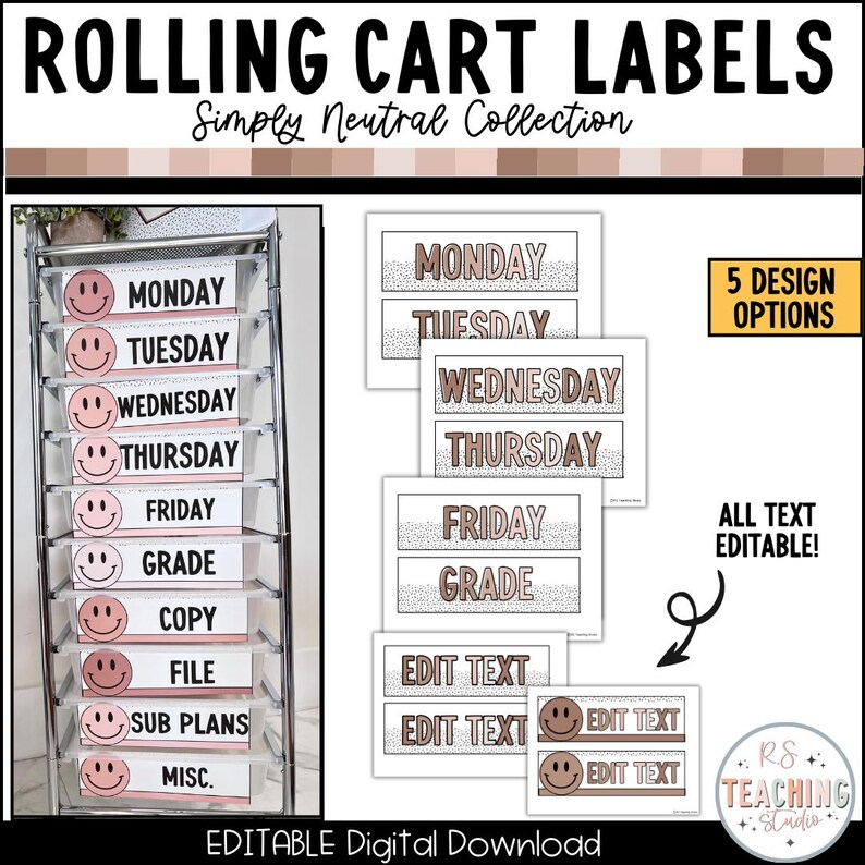 10 Drawer Cart Labels for the Classroom | Neutral Classroom Decor ...