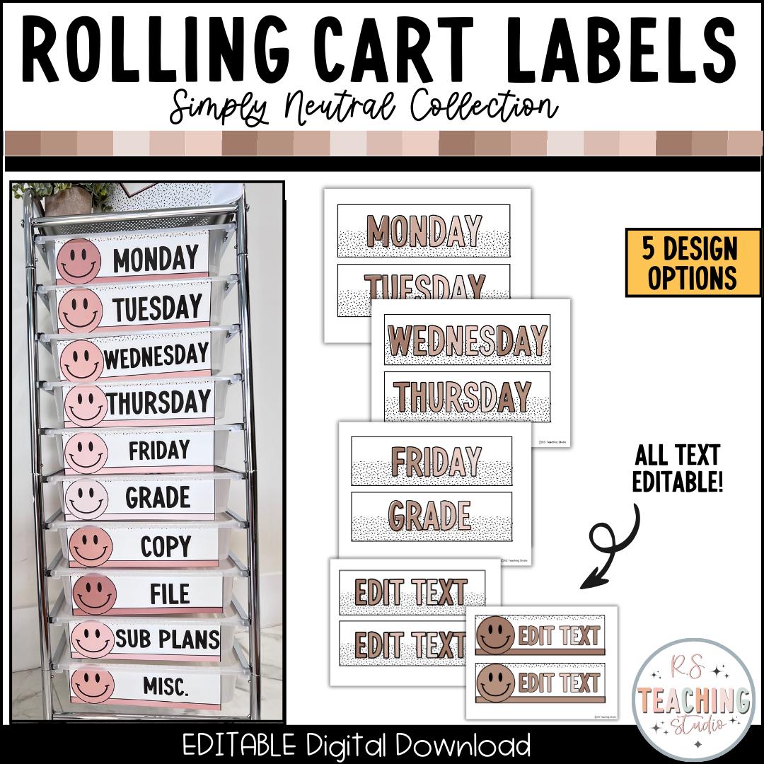 10 Drawer Cart Labels for the Classroom | Neutral Classroom Decor ...