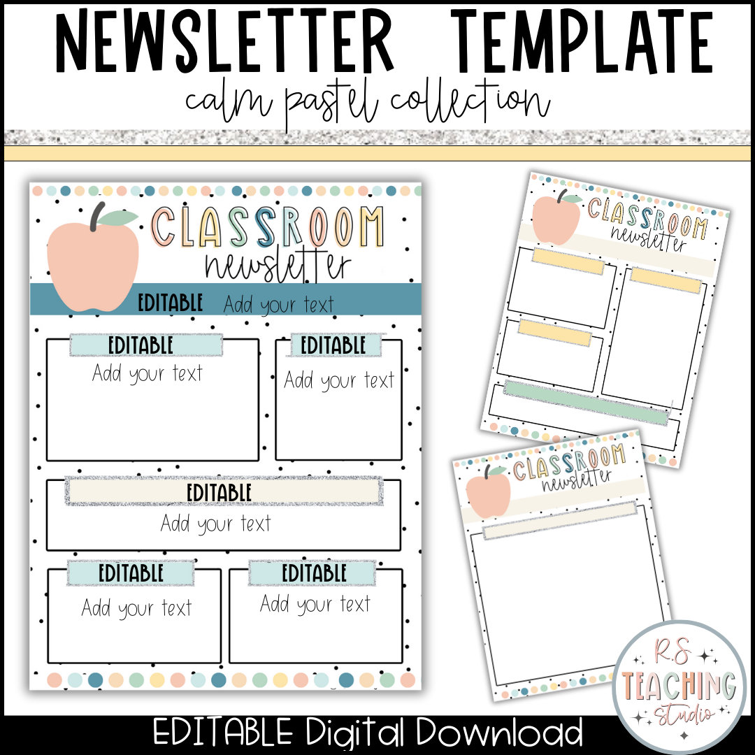 Calm Pastel Newsletter Template Editable, Modern Monthly Newsletter - Etsy