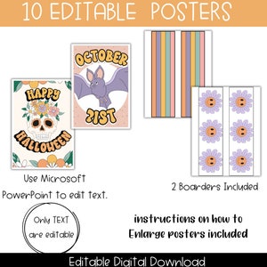 Retro Halloween Classroom Posters: Editable Holiday Decor (digital ...
