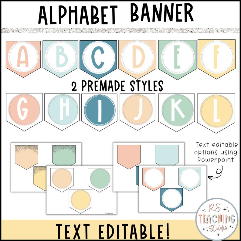 Pastel Alphabet Banner: ABC Pennant Letters, Classroom Decor (digital ...