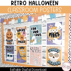 Retro Halloween Classroom Posters, Easy Holiday Classroom Decorations ...