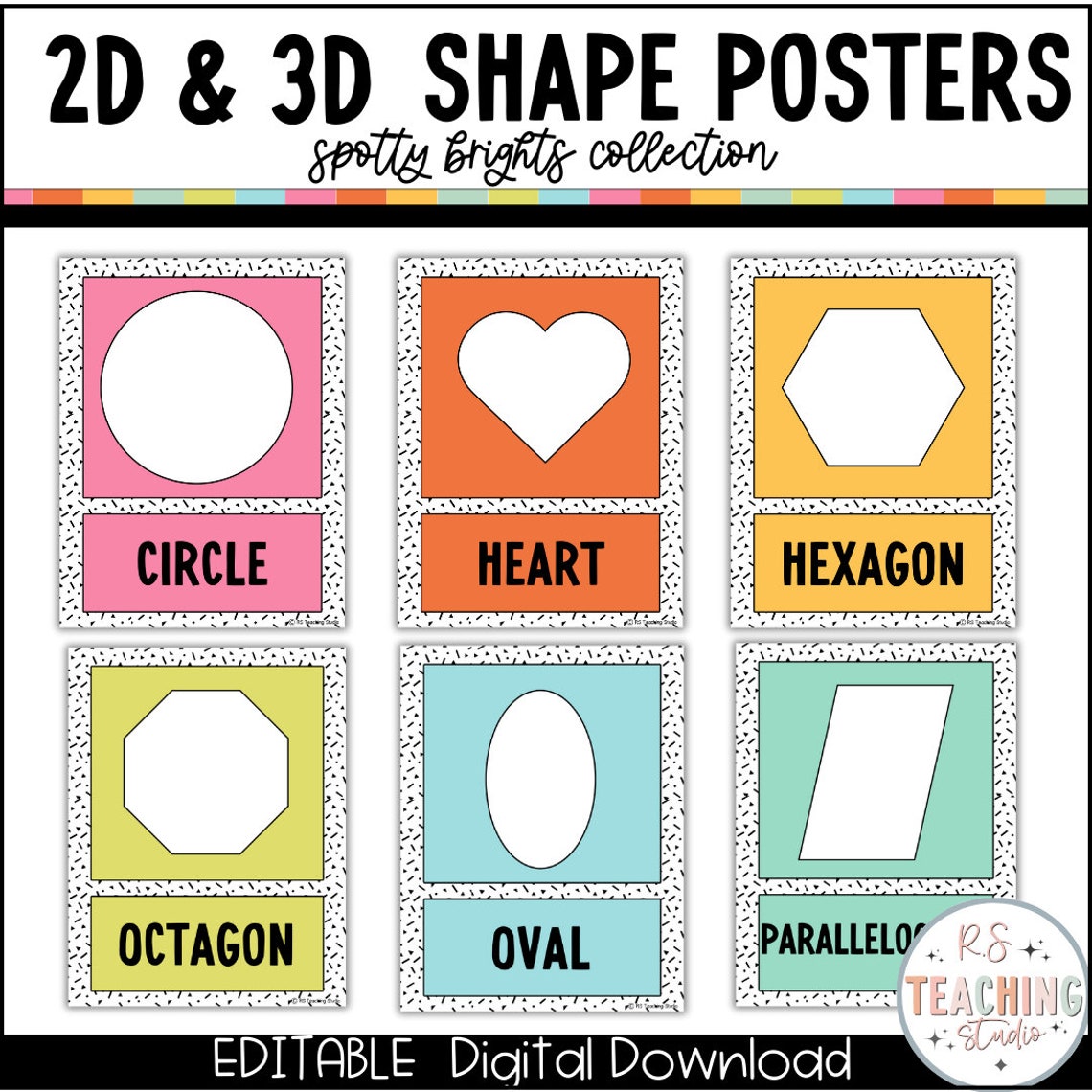 2D and 3D Shapes Posters for the Classroom Spotty Bright Classroom ...