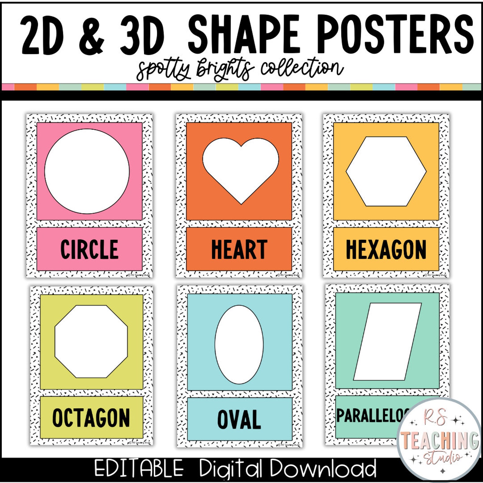 2D and 3D Shapes Posters for the Classroom Spotty Bright Classroom ...