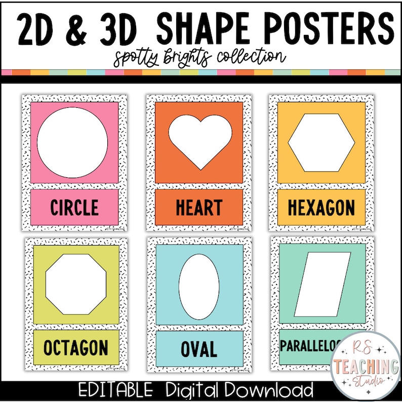 2D and 3D Shapes Posters for the Classroom Spotty Bright Classroom ...