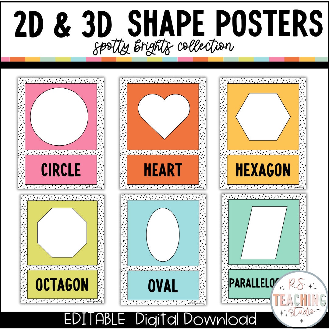 2D and 3D Shapes Posters for the Classroom | Spotty Bright Classroom ...